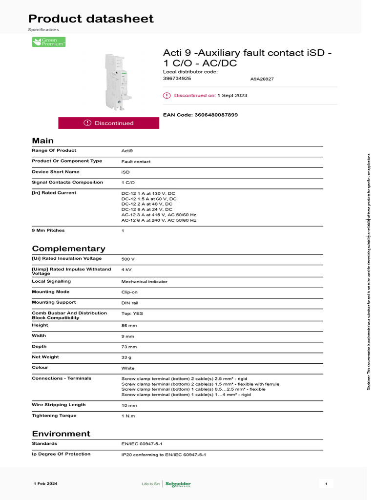Schneider Electric - Miniature-Circuit-Breaker-Acti9-iC60 - A9A26927 | PDF | Direct Current ...