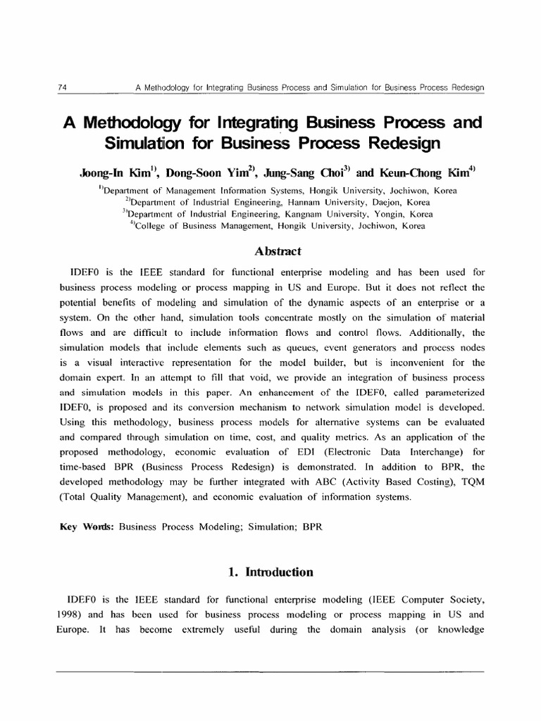 A Methodology For Integrating Business Process and Simulation For Business Process Redesign | PDF