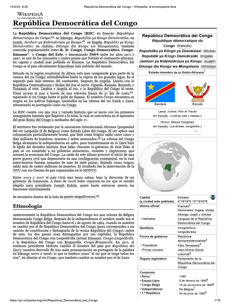 Congo | PDF | República Democrática del Congo | Congo belga