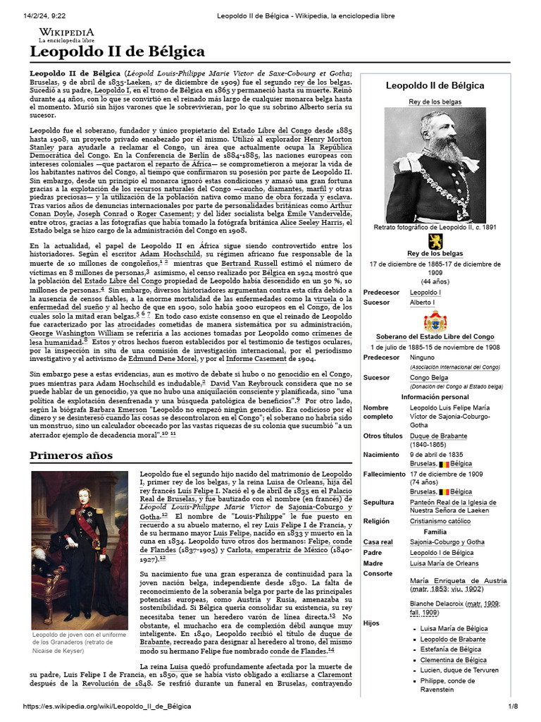 Leopoldo II de Bélgica: Rey y Colonialismo | PDF | Historia | Clásicos