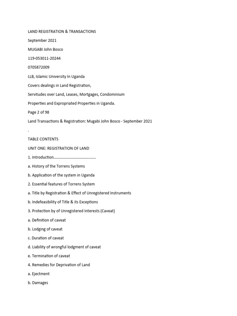 Land Registration and Transactions in Uganda | PDF | Lease | Leasehold ...