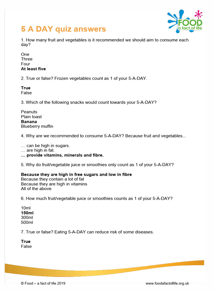 5 A Day Quiz Answers 1114he1 | PDF