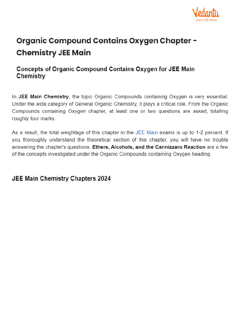 Organic Compound Contains Oxygen Chapter - Chemistry JEE Main | PDF