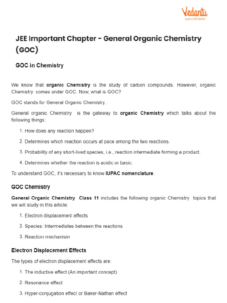 JEE Important Chapter - General Organic Chemistry (GOC) | PDF