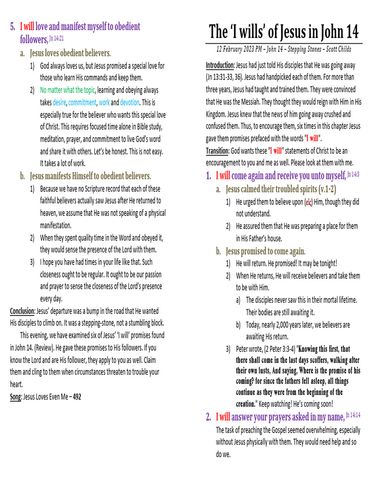 Joh 14 The I Wills of Jesus in John 14 Stepping Stone 04 | PDF | Jesus ...