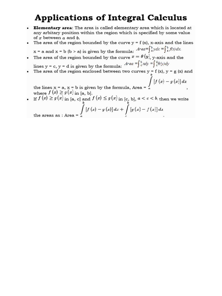 Integral Calculus Area Formulas | PDF | Science & Mathematics