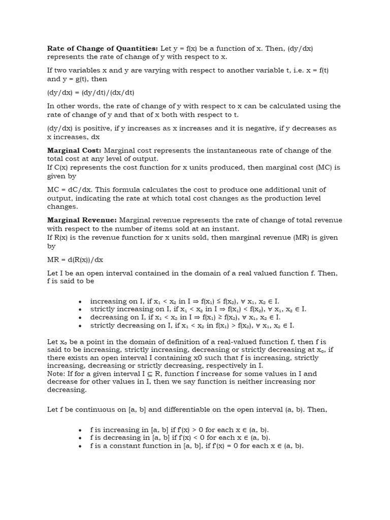 Chapter 6 Mathematics - Class 12 - Formula - Sheet | PDF | Function ...