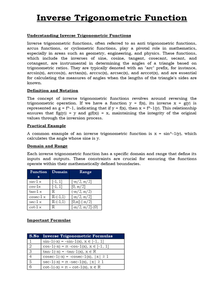 Chapter 2 Mathematics_Class 12_Formula_Sheet | PDF | Trigonometric ...