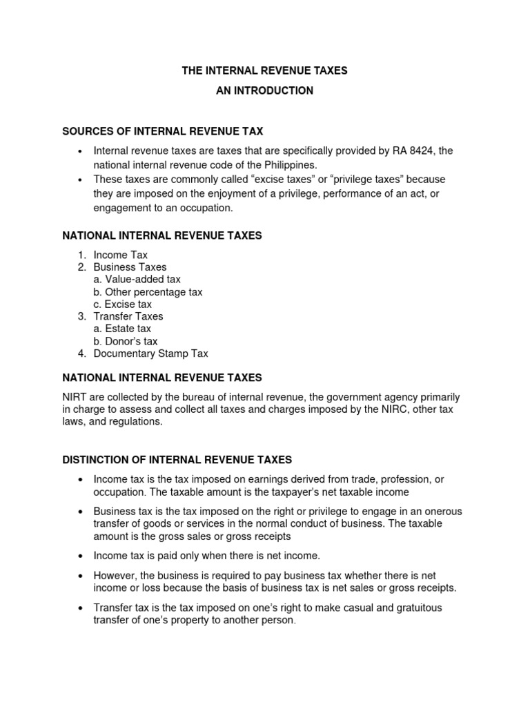 Overview of Internal Revenue Taxes | PDF | Taxes | Value Added Tax