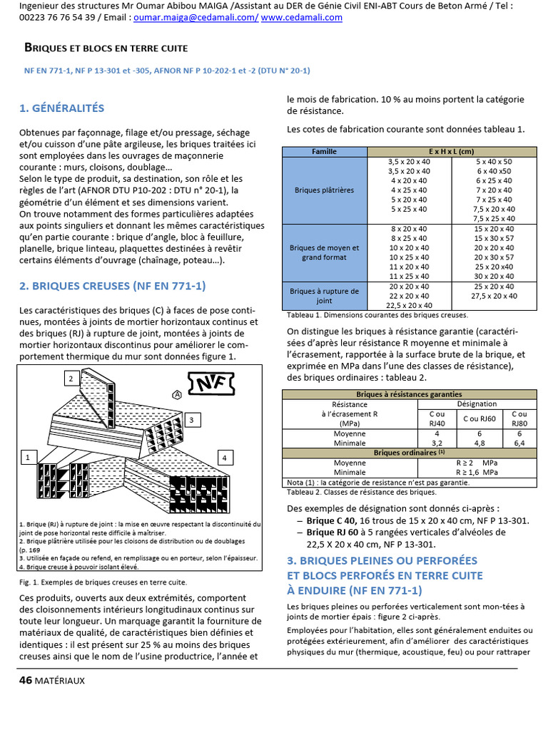 Dimensions et types de briques en terre cuite | PDF | Brique | Béton