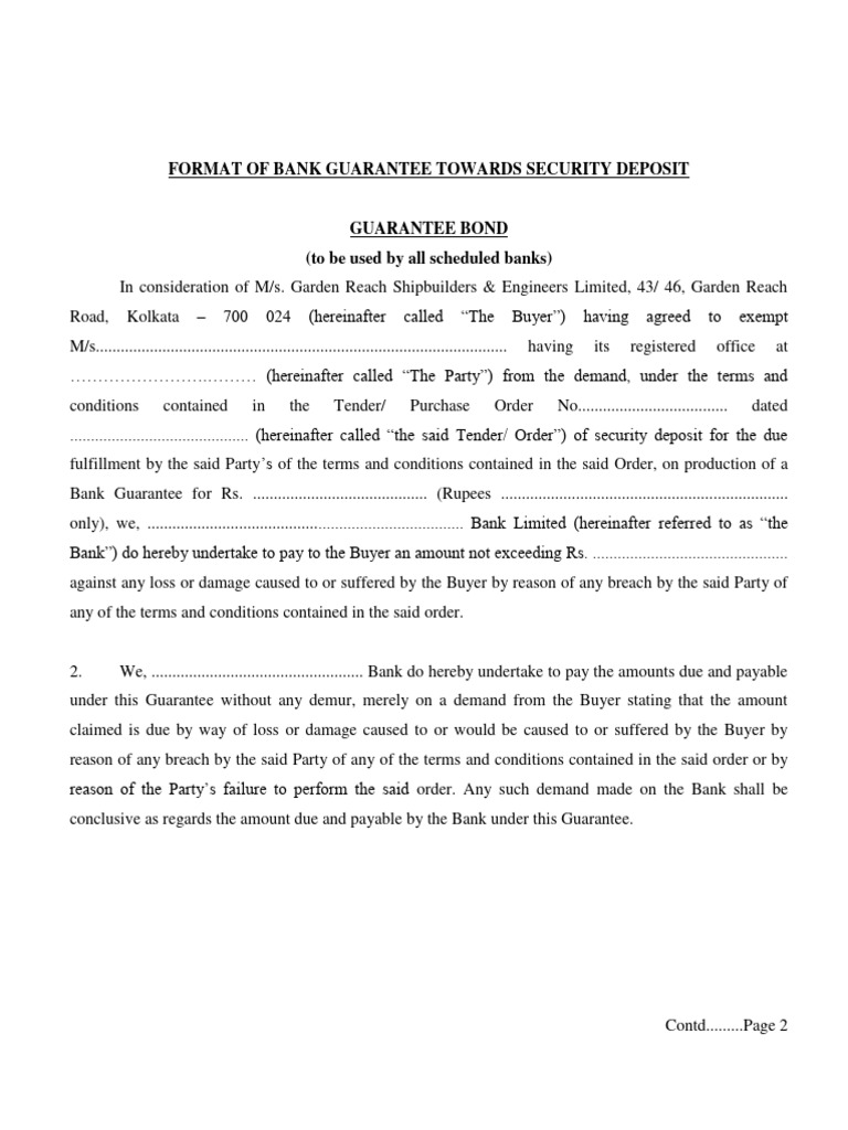 BG Format For Security Deposit | PDF | Guarantee | Justice