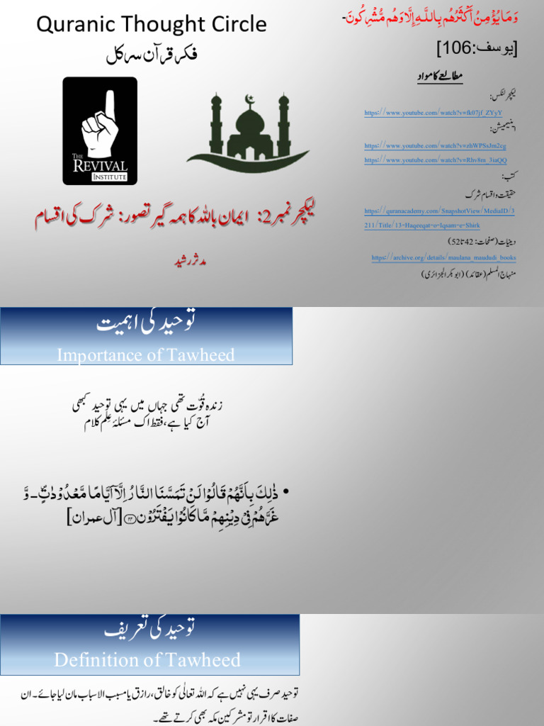002 Lecture 2 Tauheed Shirk Imaniyat - QTC | PDF