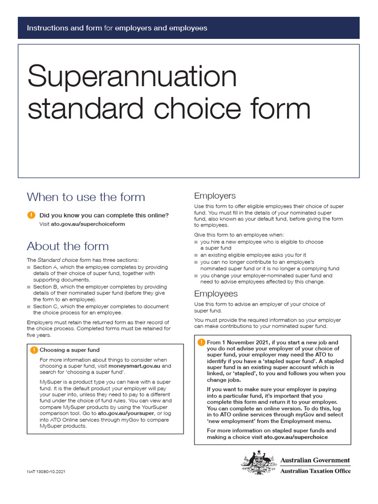 Superannuation Standard Choice Form: When To Use The Form | PDF ...