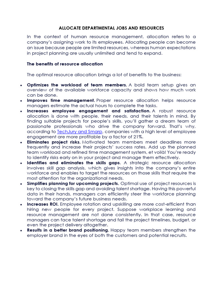Optimize Resource Allocation Benefits | PDF | Employment | Human ...