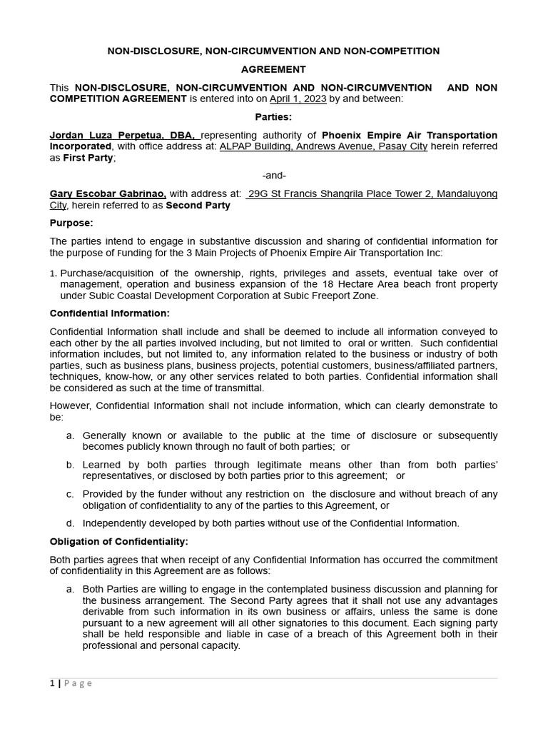 NDNC Agreement Gari Escobar | PDF | Confidentiality | Non Disclosure Agreement