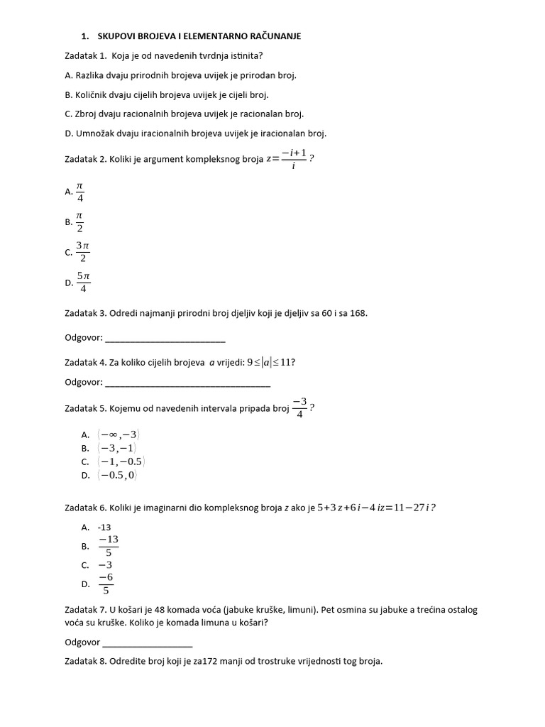 Skupovi Brojeva I Elementarno Računanje | PDF