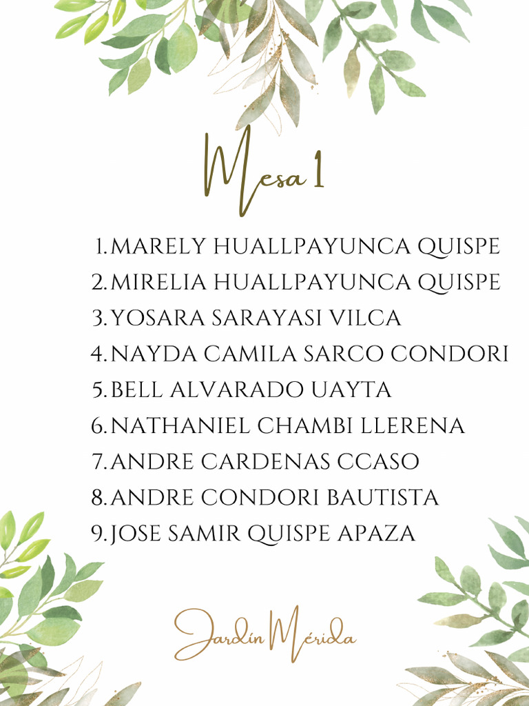 Documento A4 Mapa de Mesas Invitados Boda Botánico Verde | PDF