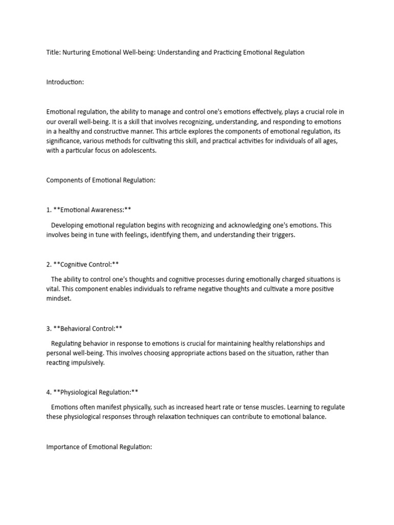 Emotional Regulation | PDF