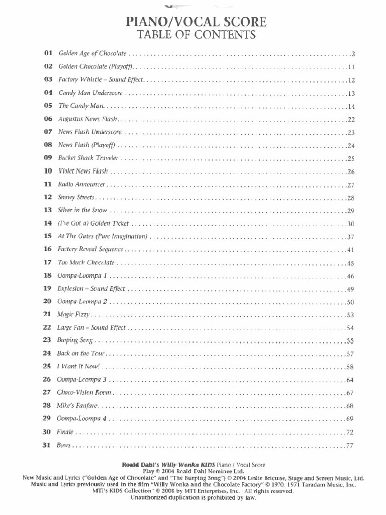 Piano Vocal Score - Willy Wonka KIDS | PDF