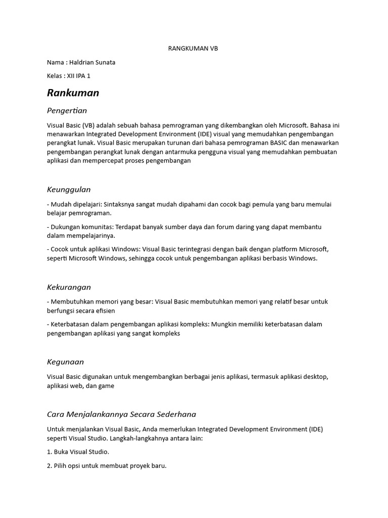 Panduan Lengkap Visual Basic untuk Pemula | PDF