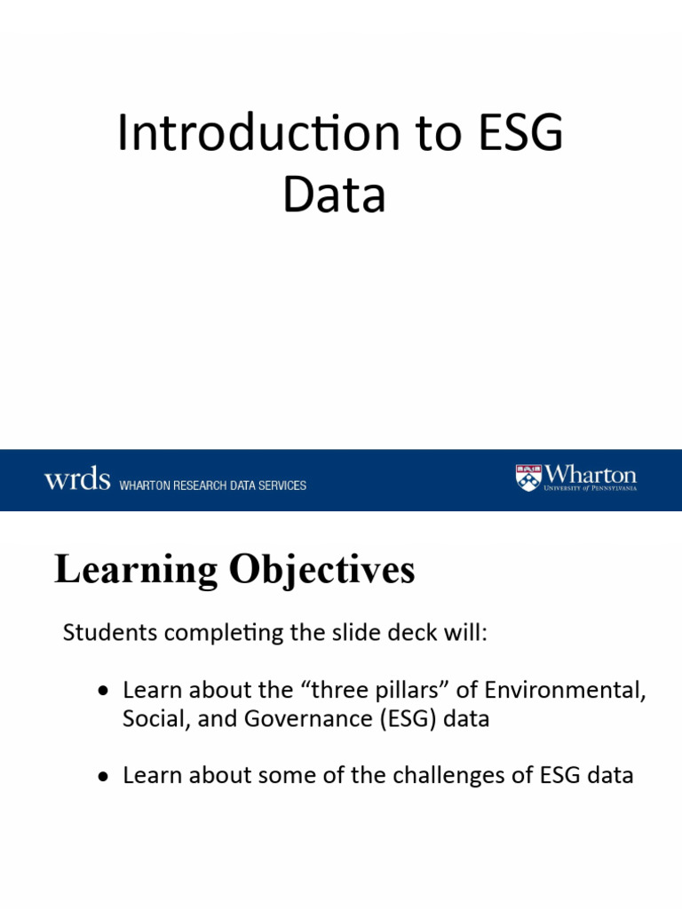 Introduction To Wrds Overview of Esg Data at Wrds Into To Esg Data ...