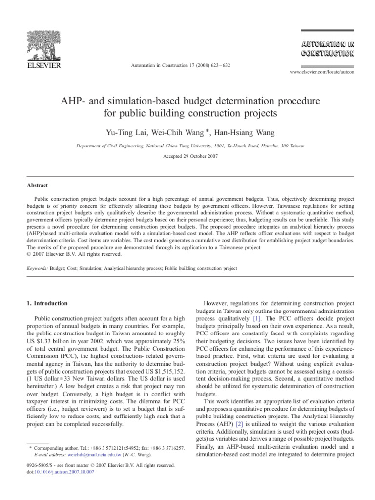 AHP-Based Budgeting for Construction Projects | PDF | Eigenvalues And ...
