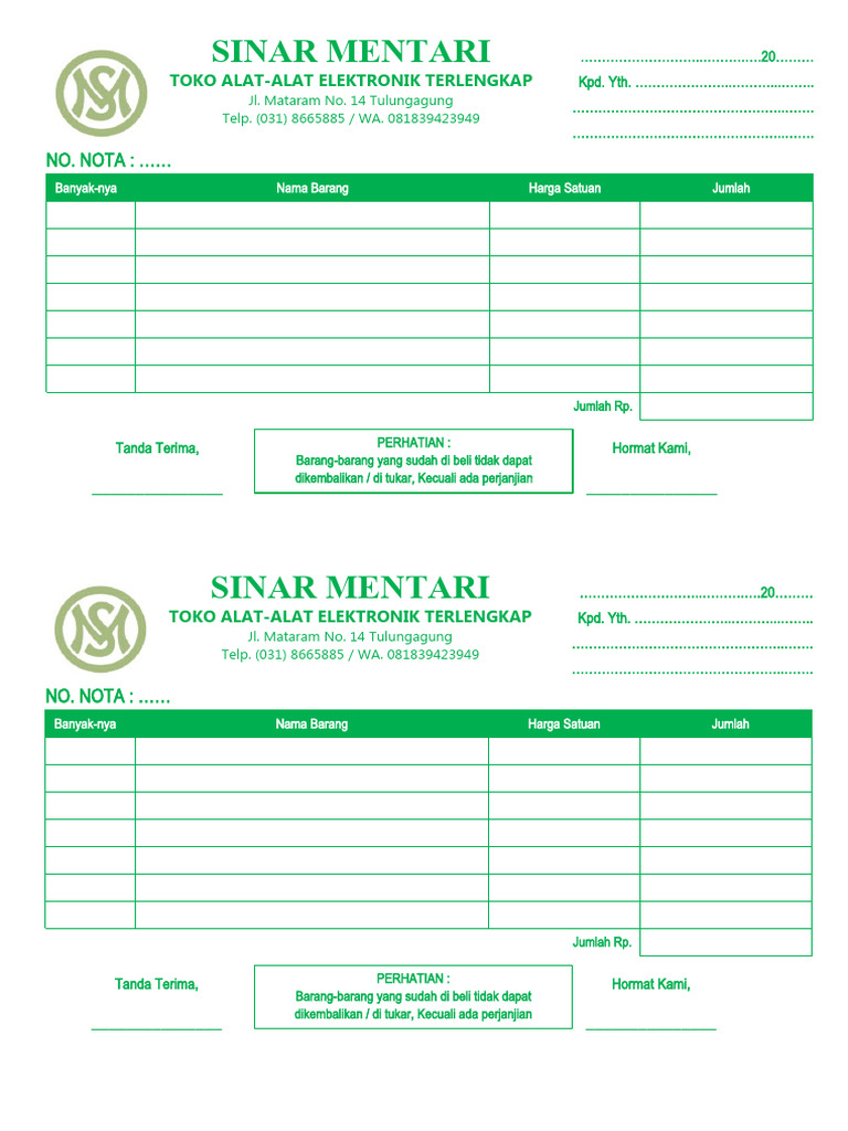 06 Contoh Nota Toko Elektronik | PDF