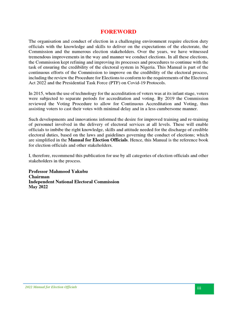 Election Manual 2022-Final-Draft As at 17TH Aug. 2022 | PDF | Elections ...