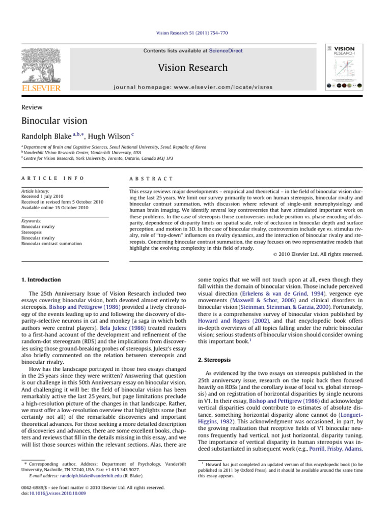 Blake 2011 | PDF | Visual Cortex | Visual System