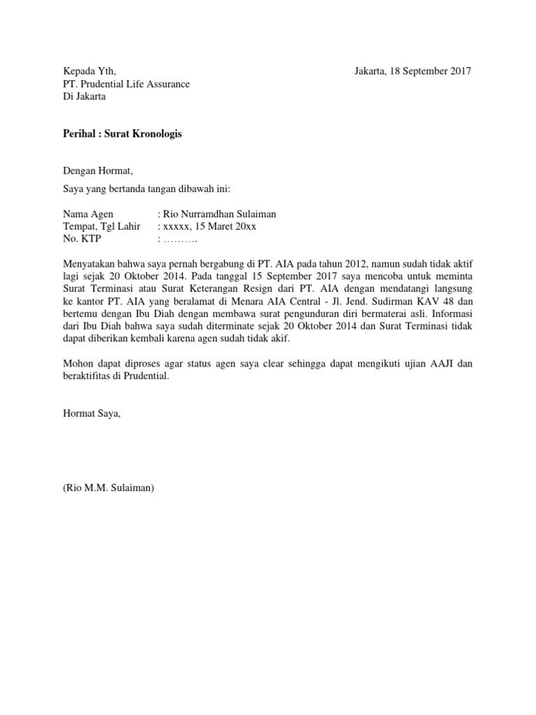 Surat Kronologis Agent Asuransi | PDF
