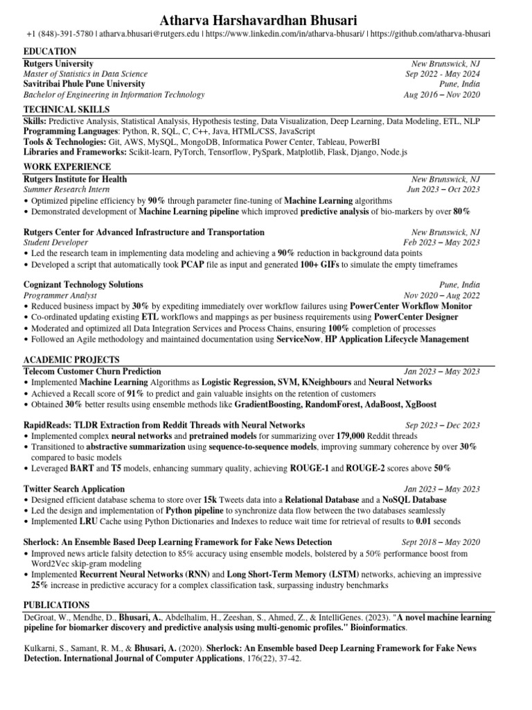 Data Scientist Resume: Skills & Experience | PDF | Machine Learning ...