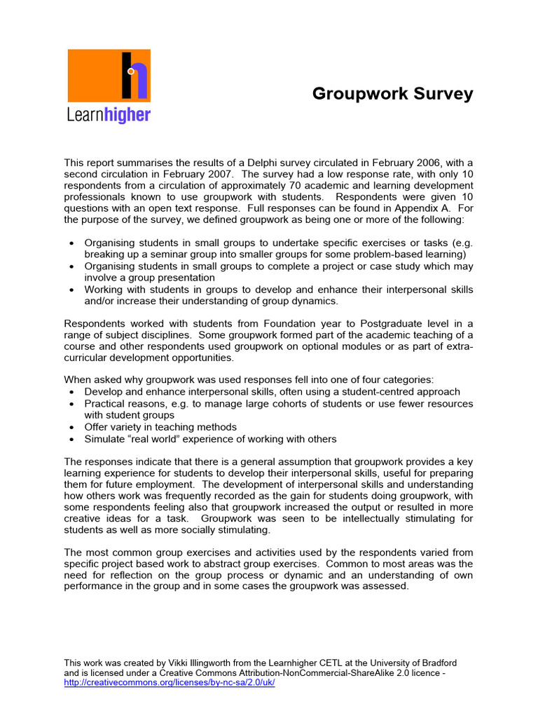 Groupwork Survey Report | Download Free PDF | Learning | Learning Styles