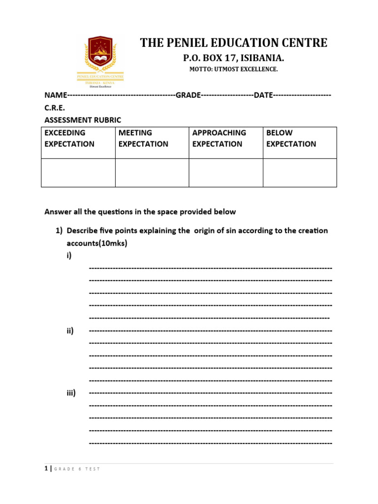 C.R.E Grade 8 Test | Download Free PDF | Christian Belief And Doctrine ...