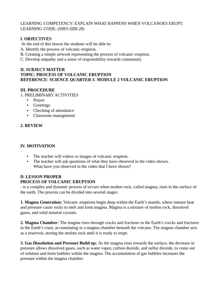 Lesson Plan in Science | PDF | Types Of Volcanic Eruptions | Volcano