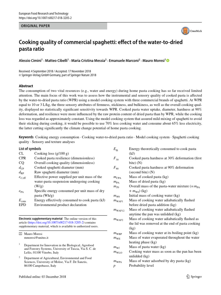 Cooking Quality of Commercial Spaghetti Effect of The Water-To-dried ...