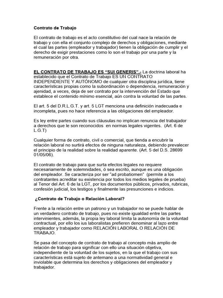 Contrato de Trabajo | PDF | Derecho laboral | Economias