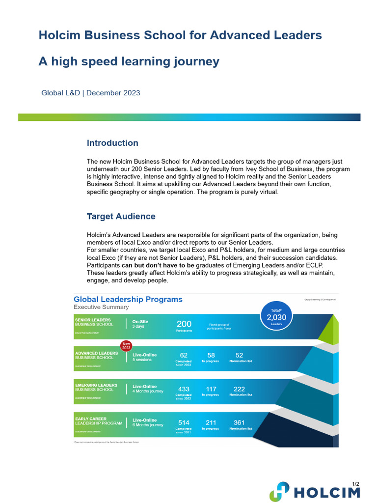 Business School For Advanced Leaders - Outline 2024 | PDF | Leadership ...