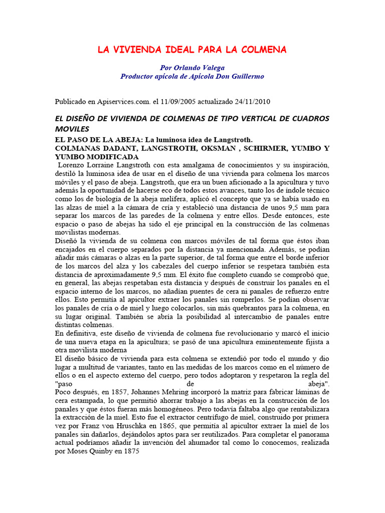 La Vivienda Ideal para La Colmena | PDF | Apicultura | Colmena