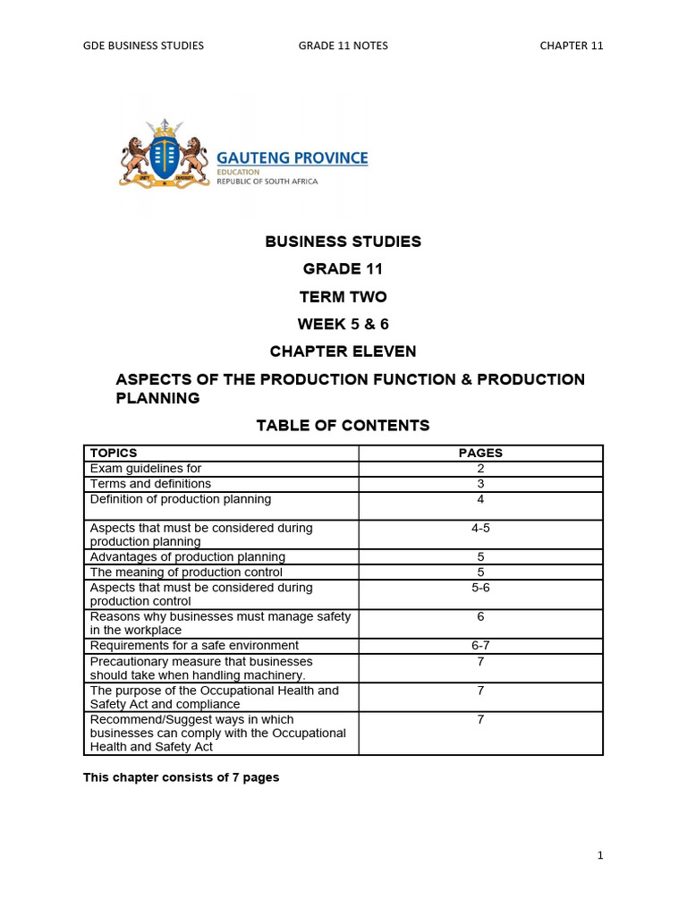 Week 5 & 6 Chapter 11 Production Function Aspects & Production Planning ...