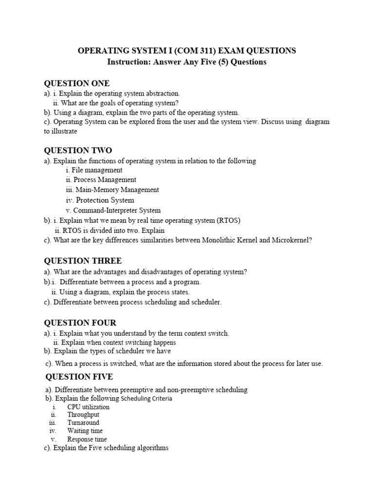 OPERATING SYSTEM I Exam Question | PDF | Scheduling (Computing) | Operating System