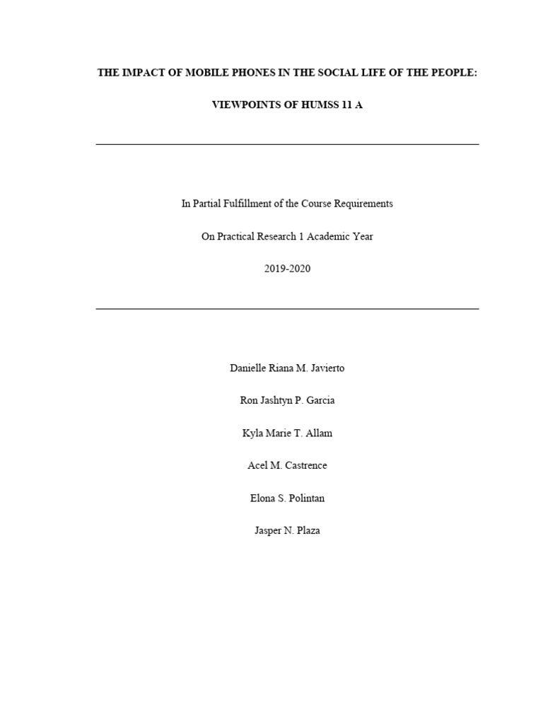 The Impact of Mobile Phones in The Social Life of The People ICT11B ...