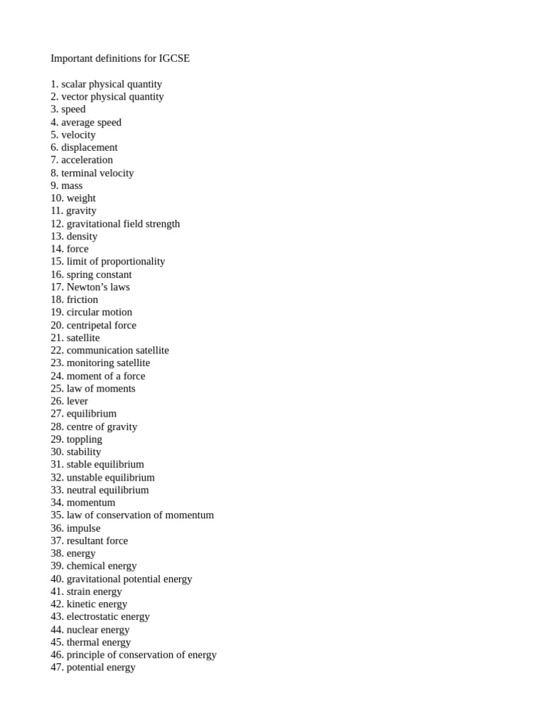Essential IGCSE Physics Definitions | PDF | Technology & Engineering
