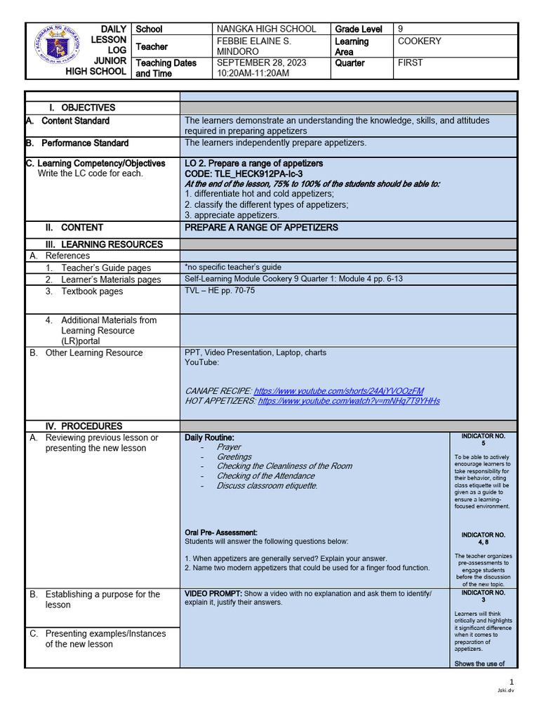 Mindoro Co1 DLL 2023-2024 | PDF | Learning | Teachers