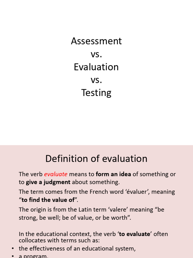Assessment Vs Evaluation and Testing - Introduction | PDF Assessment Vs Evaluation and Testing - Introduction | PDF