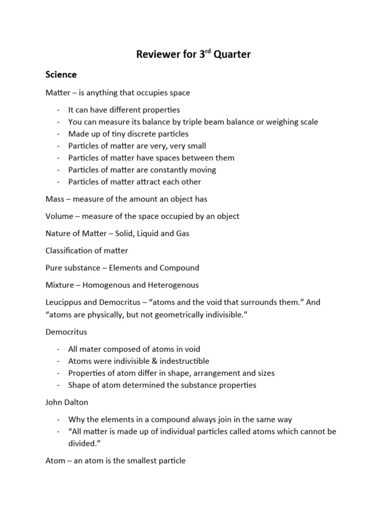 Reviewer For 3rd Quarter | PDF | Atomic Orbital | Atoms