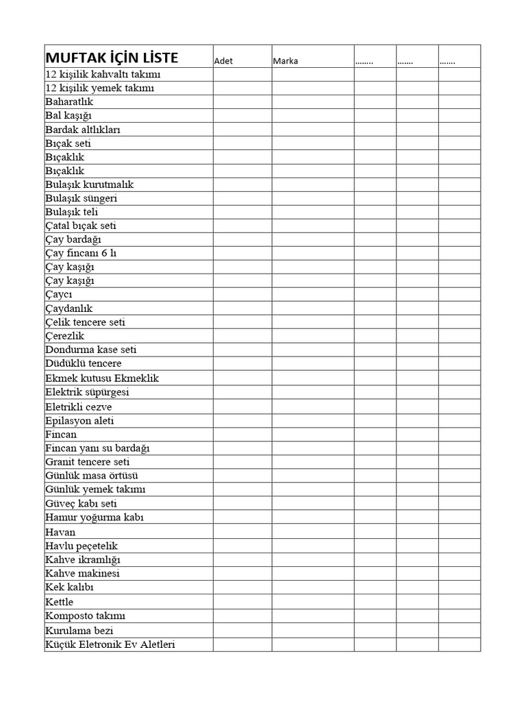Çeyiz Listesi | PDF