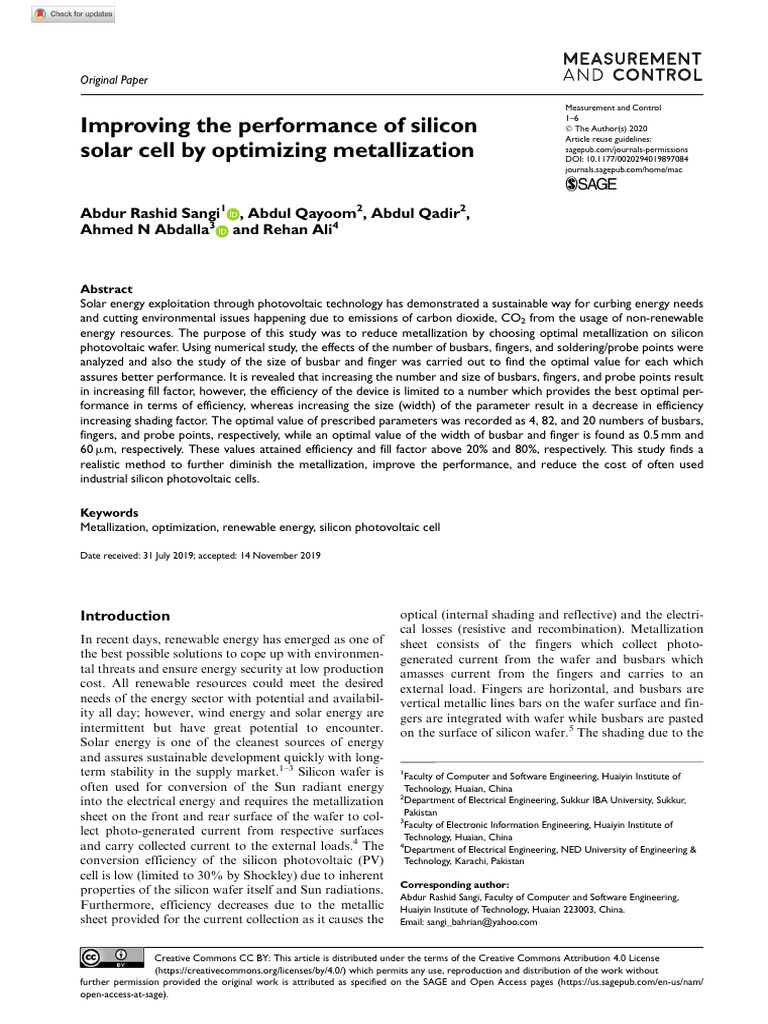 Improving The Performance of Silicon Solar Cell by Optimizing ...