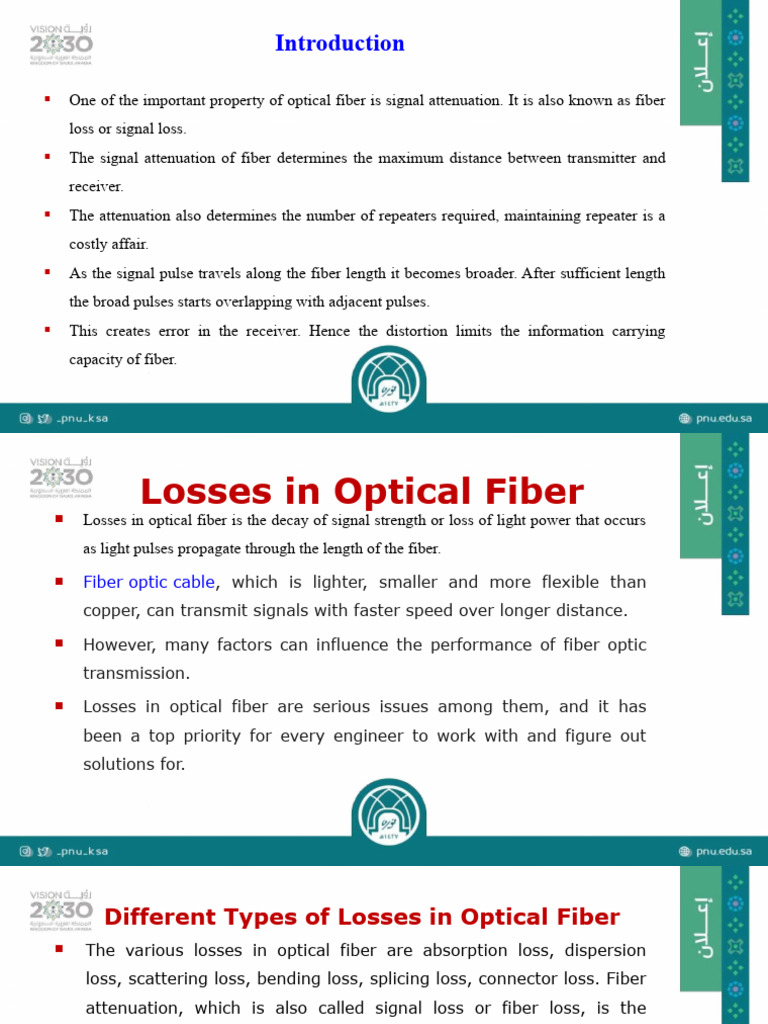 Types and Causes of Optical Fiber Losses | PDF | Optical Fiber ...