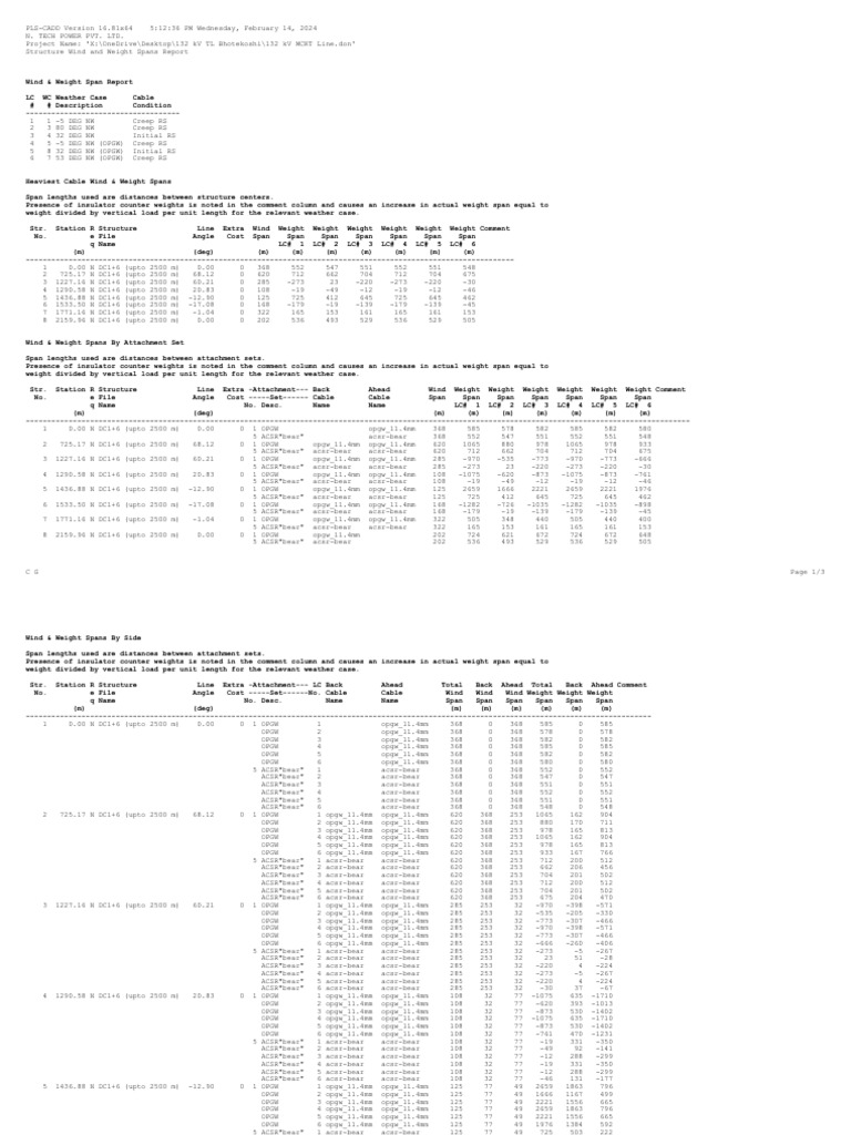 Wind & Weight Span Report (132 KV MCKT) | PDF | Electrical Engineering | Physical Quantities
