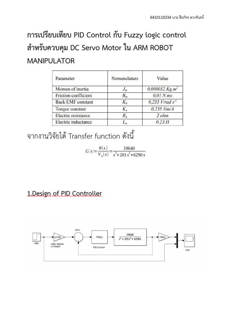 การเปรียบเทียบ PID Control กับ Fuzzy logic control สำหรับควบคุมตำแหน่งของ DC servo motor ของแกน ...